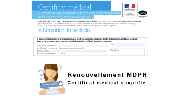Renouvellement MDPH Certificat médical simplifié